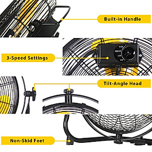 VENTISOL 14 Inch High Velocity Orbital Floor Fan or Wall Mounted Fan with 720° Adjustable Tilting, 1,560 CFM, 3-Speed Oscillating Fan for Commercial, Residential Gym, Garage, Workshop,Home Use