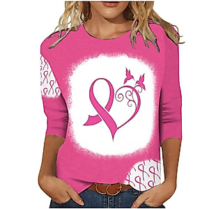 warehouse clearance Breast Cancer Awareness Shirts for Women Fashion Color Ribbon Print Pullover Blouses 3/4 Sleeve Causal Tee Tshirt oversized graphic sweatshirt for women Pink S