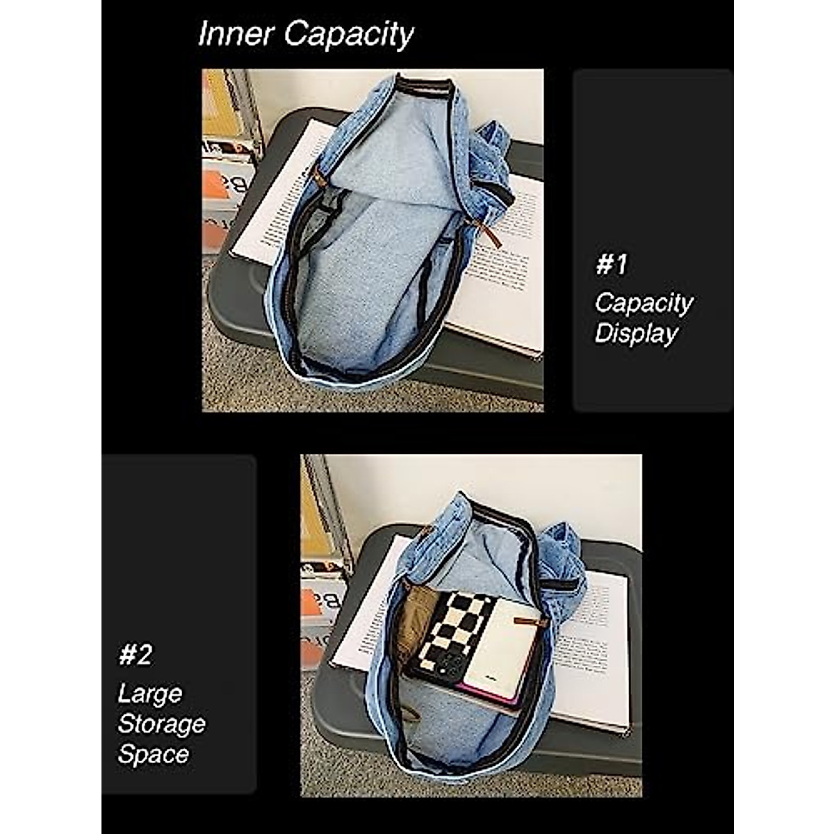JHTPSLR Preppy Backpack Denim Backpack Casual Vintage Aesthetic Backpack Cowboy Backpack Daypack Book Bags Backpack Supplies (Light Blue)