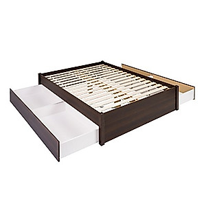 Prepac Select Queen 4-Post Raised Platform 4-Drawer Storage Bed, Modern Queen Storage Bed with Drawers 83" D x 63" W x 16" H, Espresso, EBSQ-1302-4K