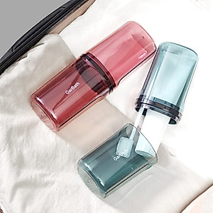 2pcs Travel Toothbrush Toothpaste Case with Cup,Portable Business Trips Wash Cup Holder Organizer for Trips and Daily Use (Bule+Grey)