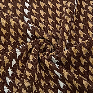 PJ PAUL JONES Retro Knitted Polo Shirt for Men 1950s Houndstooths Shirt Short Sleeve Button Down Knit Polos Knit Light Coffee S