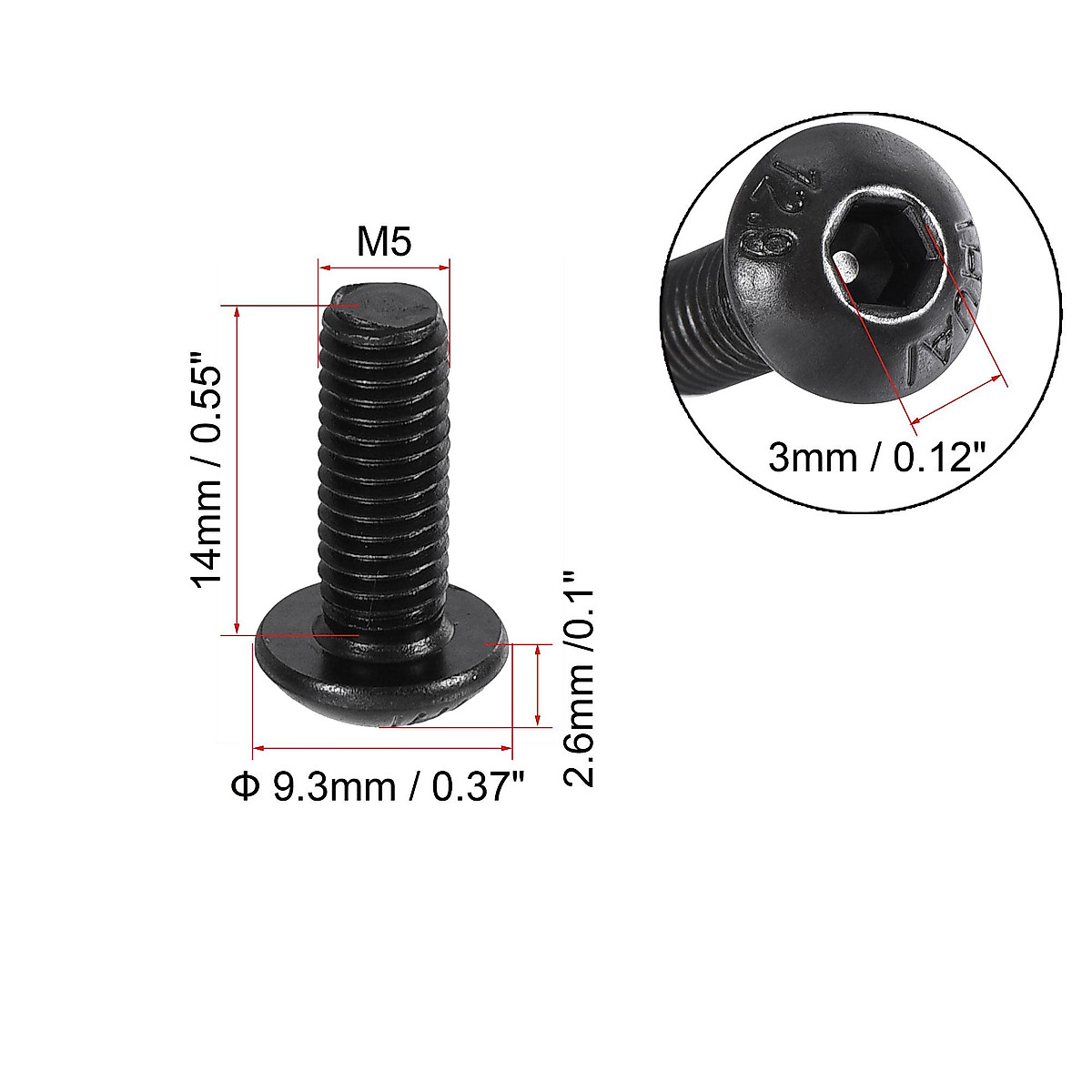 uxcell M5x14mm Hex Socket Button Head Cap Bolts Screws Carbon Steel 50pcs