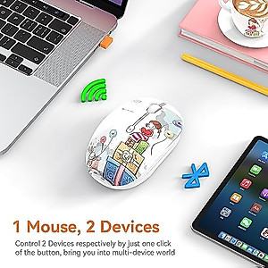 FMOUSE Cute Bluetooth Mouse, 2.4 GHz Wireless Mice with USB Receiver for Laptop, iPad, Mac, Silent Cartoon Mouse Suitable for Female and Students (Girl)