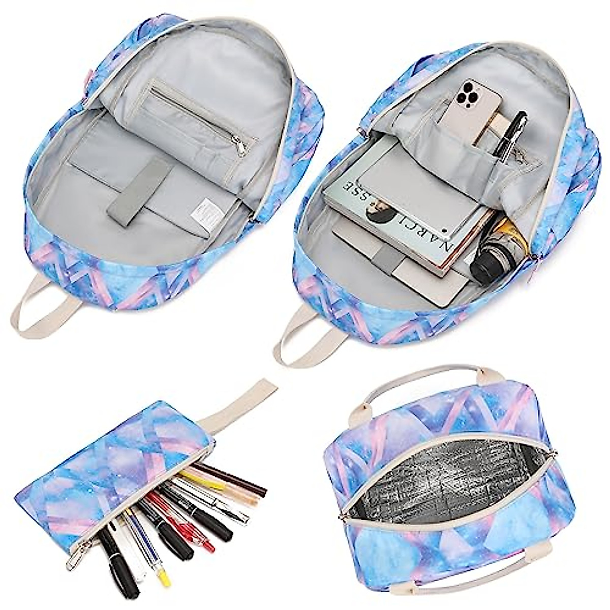 EZYCOK Teen Girls School Backpack Kids Bookbag Set with Lunch Bag Pencil Case Travel Laptop Backpack Casual Daypack