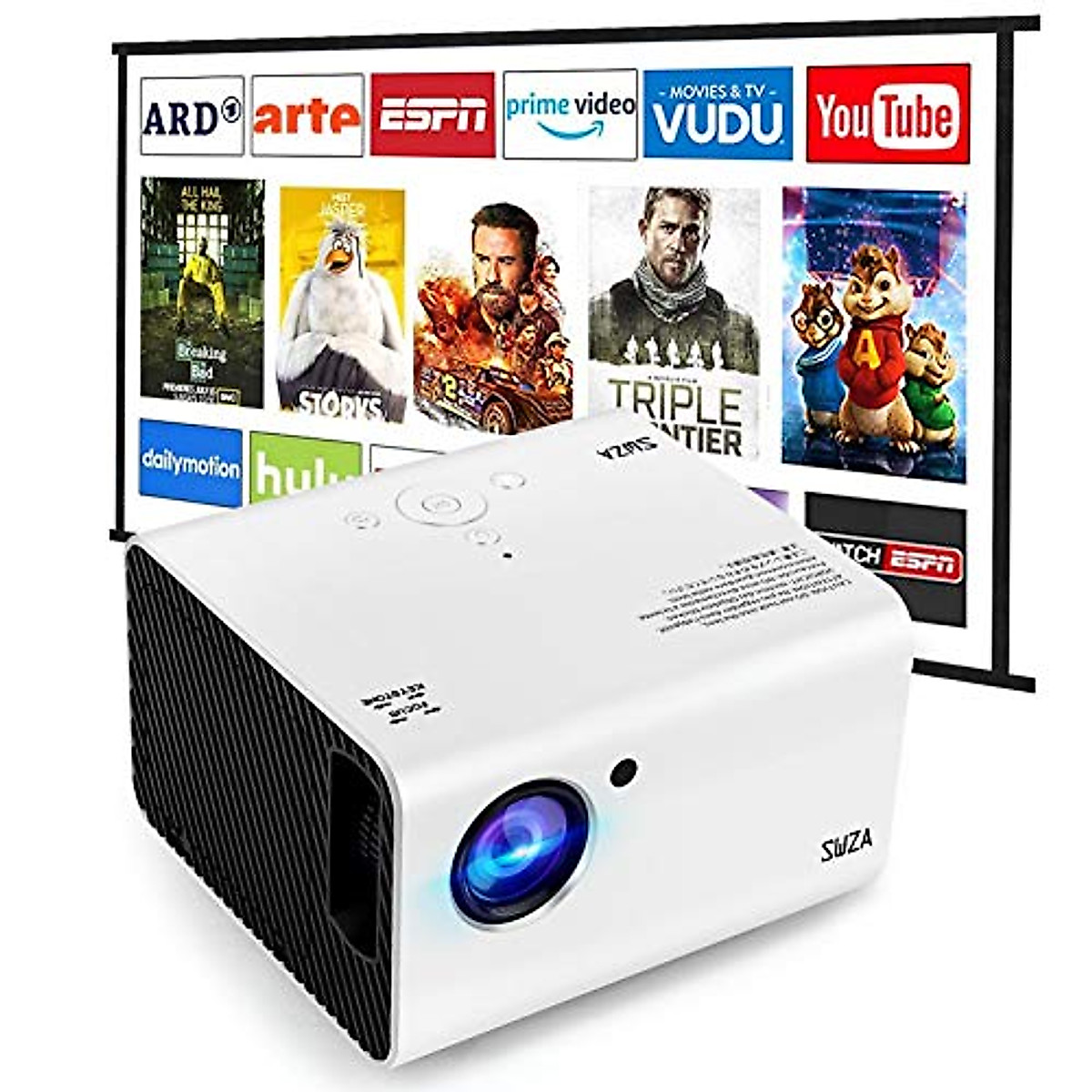 Portable Projector,SWZA Native 1080P Projector for Home Theater/Outdoor Movie,Video Projector Compatible TV Stick,HDMI,USB,Smartphone[100''Screen Included]