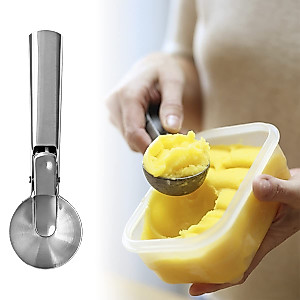 2 Pcs Stainless Steel Ice Cream Scoop, Heavy Duty Ice Cream Scooper with Trigger Metal Icecream Scoop Spoon for Fruit Scoop, Sundaes, Sorbet, Icecream (Silver)