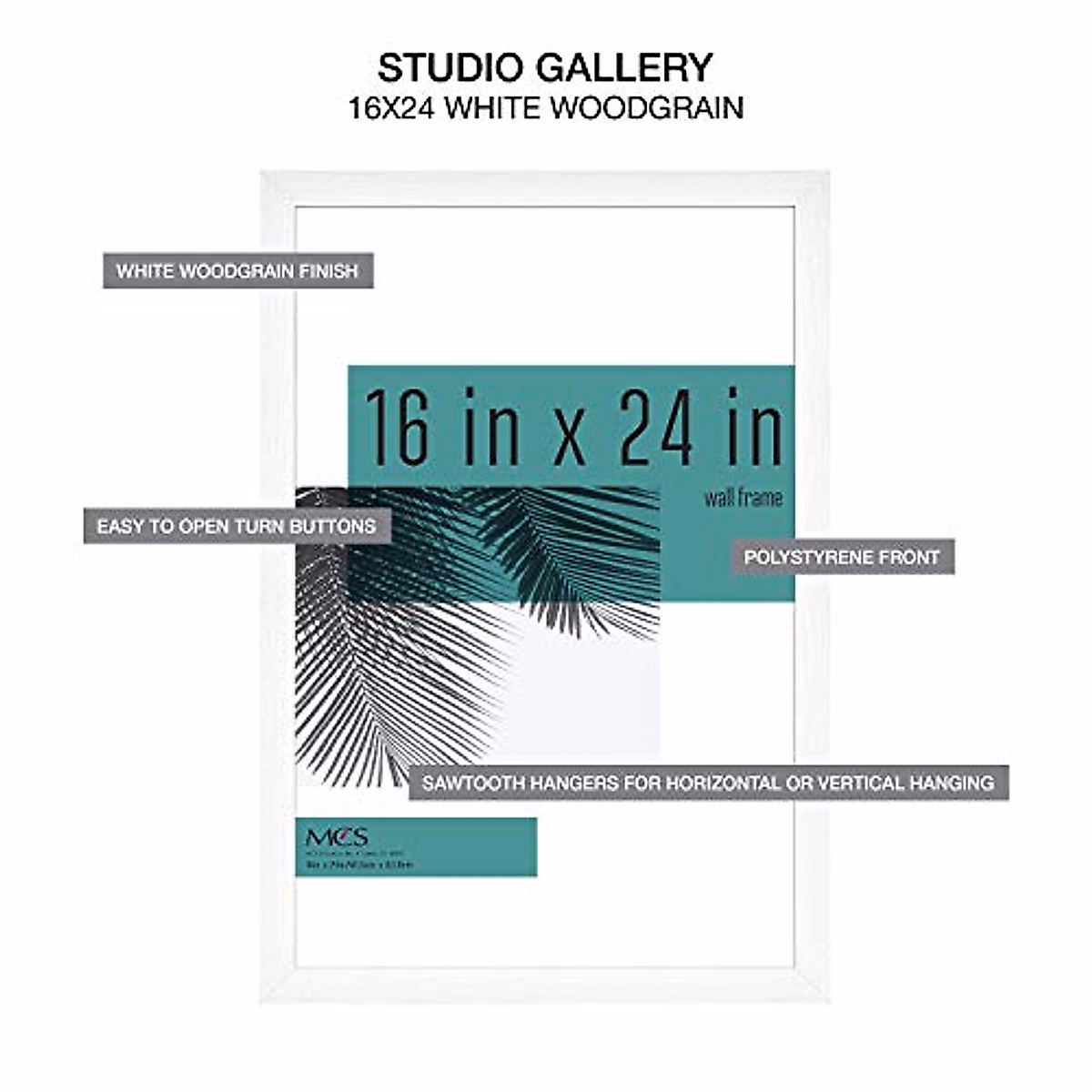 MCS Studio Gallery 16x24 Poster Frame White Woodgrain, Vertical & Horizontal Wall Hanging Large Picture Frame for Photos, Posters & Art Prints (2-Pack)