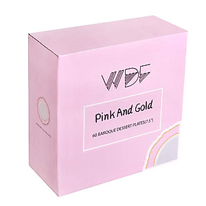 WDF 60pcs Pink Dessert Plates - 7.5inch Baroque Pink &Gold Disposable Dessert/Salad Plates for Upscale Parties &Wedding-Special for Bridal Shower &Tea Party