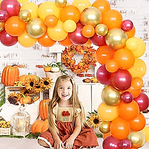 100 Fall Themed Balloon Garland Arch Kit - Burgundy Orange Golden Latex Balloons with Balloon for Autumn Pumpkin Thanksgiving Day Baby Shower Wedding Birthday Party Decorations