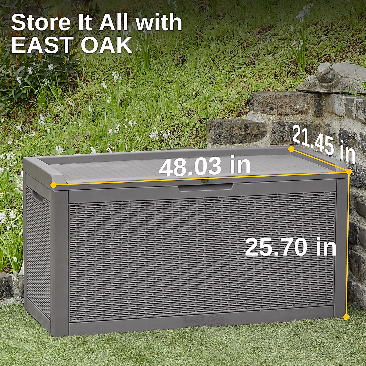 EAST OAK Outdoor Storage Box, 100 Gallon Deck Box, Waterproof Resin Storage Bench for Patio Cushions, Gardening Tools, Lockable, UV Resistant, outside storage, Grey