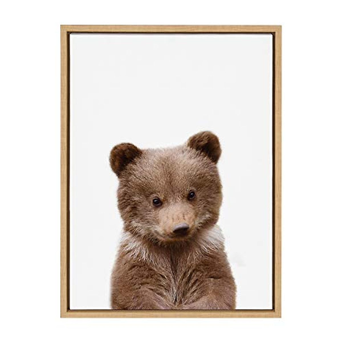 Kate and Laurel Sylvie Baby Bear Animal Print Portrait Framed Canvas Wall Art by Amy Peterson, 18x24 Natural