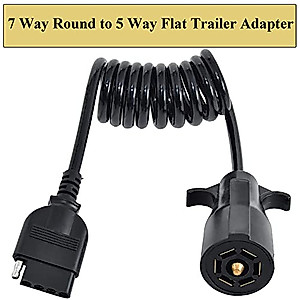 Oyviny 7 Way Round to 5 Way Flat Coiled Trailer Plug Adapter 7 Pin to 5 Pin Trailer Coiled Wiring Adapter Full Length 5 Foot (60 inches)