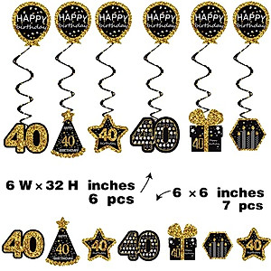 40th birthday decorations for men - (21pack) cheers to 40 years black gold glitter banner for women, 6 paper Poms, 6 Hanging Swirl, 7 decorations stickers. 40 Years Old Party Supplies gifts for men