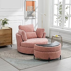 360° Swivel Accent Barrel Chair and Half Crescent Moon Storage Bench Large Ottoman with 4 Pillows,Upholstered Oversized Leisure Round Loveseat Recliner Sofa Chaise Lounge Circle Armchair for Club