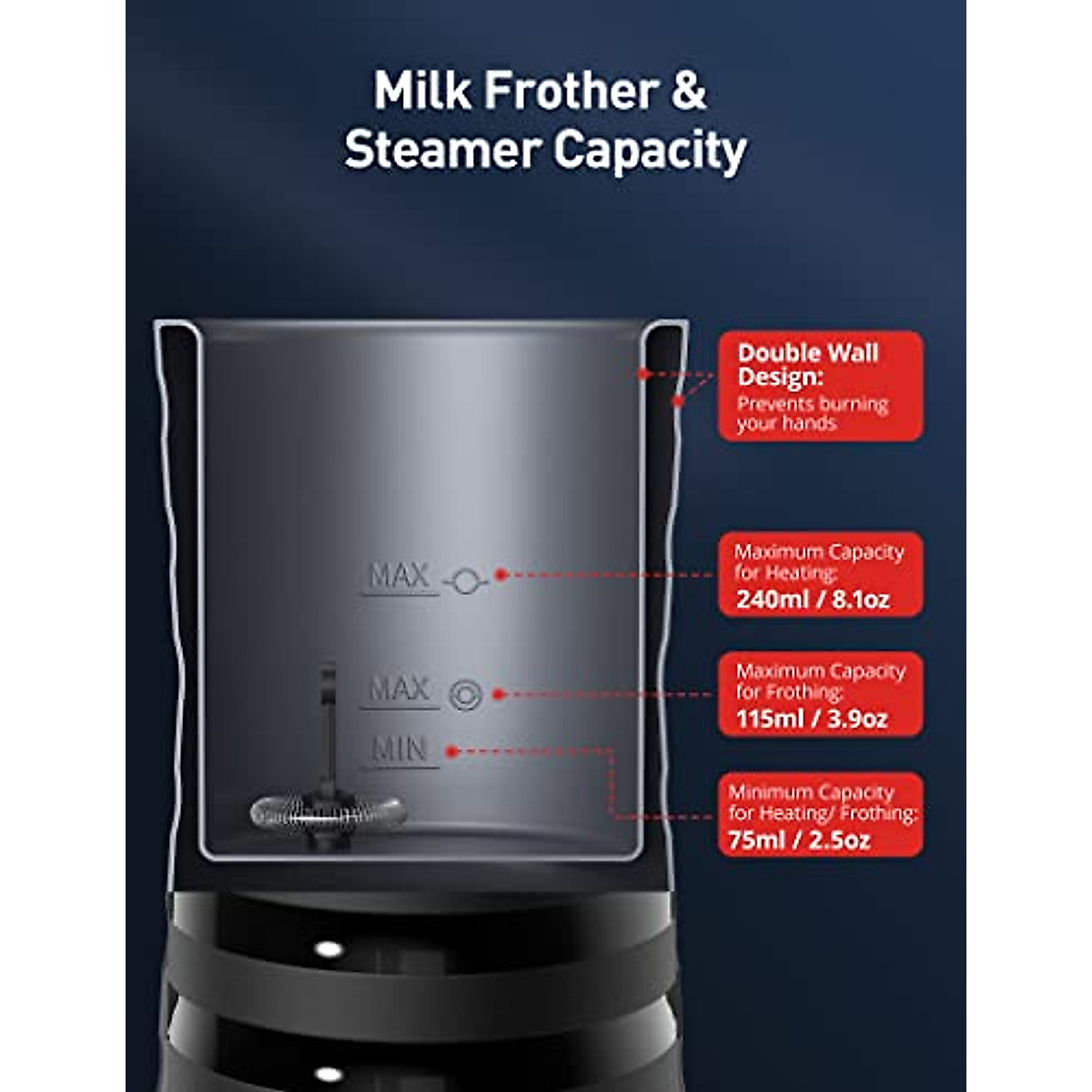 Milk Frother, Delvit Electric Milk Steamer 4 in 1 Foam Maker for Hot and Cold Milk Froth, Frother for Coffee, Latte, Cappuccino, Milk Warmer Heater, Non-Stick Interior