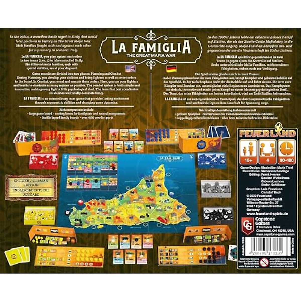 Capstone Games La Famiglia: The Great Mafia War - Capstone Games, 2-vs-2 Team Strategy Board Game, Based in 1980's Sicily, 4 Players, 90-180 Minute Game Play Time, Ages 16+