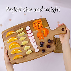 VieWood Acacia Wood Cutting Board with Handle & Hole - Wooden Kitchen Chopping Boards for Meat (Butcher Block) Vegetables and Cheese (17"x10")