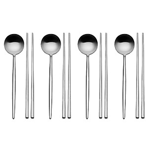 Studio Nova Stainless Steel Spoon and Chopstick Set, Set Of 4, Silver