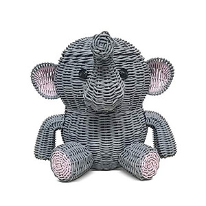 G6 COLLECTION Large Elephant Rattan Storage Basket With Lid Decorative Bin Home Decor Hand Woven Shelf Organizer Cute Handmade Handcrafted Gift Art Decoration Artwork Wicker Elephant (Large, Gray)