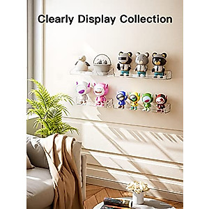 AMADA HOMEFURNISHING Acrylic Shelves, Floating Shelves with Mounting Hardware & Raised Edges, Clear Shelves for Pops, Kids' Books, Makeup, Collection Display & Organization, Set of 4, AMFS28