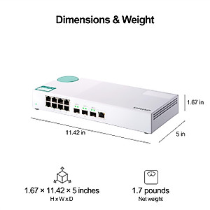 QNAP QSW-308-1C 10GbE Switch, with 3-Port 10G SFP+ (One 10GbE SFP+/RJ45 Combo Port) and 8-Port Gigabit Unmanaged Switch