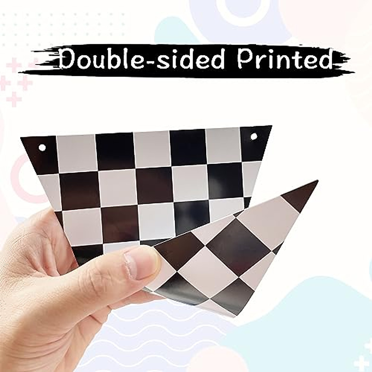 VILIFEVER 2 Pieces Black and White Checkered Flags Banner, Double Sided Checkered Pennant Banner for Racing Party Decorations Race Car Baby Shower Birthday Party Supplies