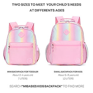 mibasies Girls Backpack for School, Kids Backpack School Bag for Elementary Age 5-8, Pink Blue Rainbow