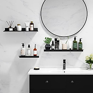 LAIGOO 2 Pcs Black Wall Shelves Bathroom Organizer, 2 Wall Mounted Bathroom Floating Shelves, Picture Display Ledge, Space Aluminum, Bathroom Shower Shelves (15.75+15.75 Inch)