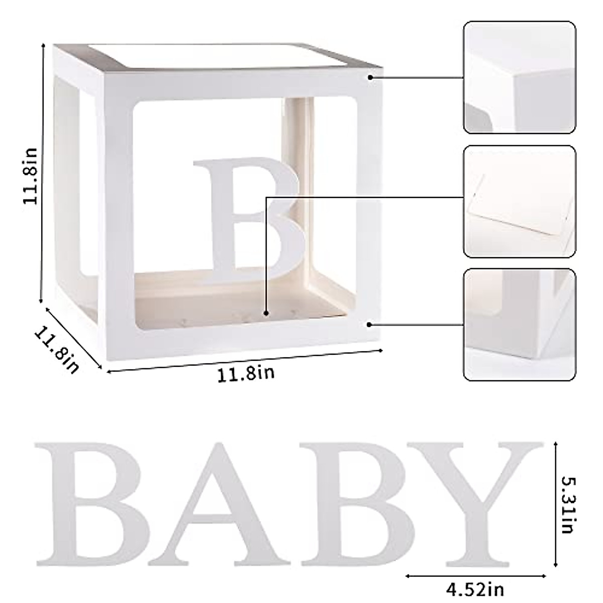 V-LIFE Clear Baby Boxes with Letters for Baby Shower,Baby Shower Decorations, Transparent Ballon Boxes Backdrop,Baby Shower Birthday Party,Gender Reveal,Reusable Favors In Giftbox, Baby Blocks（White）