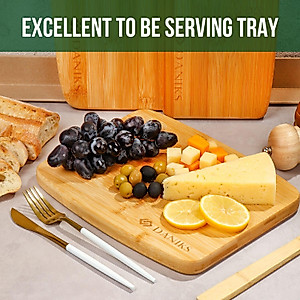 Daniks 100% Organic Bamboo Cutting Board for Kitchen | Heavy Duty Wood Chopping Board | Extra-Thick Cutting Board for Serving, Meat and Veggies | 11x9"