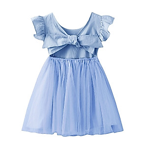Dutebare Toddler Girls Tulle Tutu Dress Linen Ruffle Tie Back Sleeveless Kids Princess Party Dresses 829 Blue 80