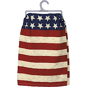 Primitives by Kathy Home Décor Dish Towel with Bold Stripes, Bright Stars, Brave Hearts Sentiment