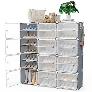 Portable Shoe Rack Organizer with Covers 48-Pair Shoe Storage Cabinet with Doors Stackable Shoes Rack Shoe Organizer for Closet Entryway FreeStanding Closed Shoe Rack Shoe Storage Shelf Cabinet
