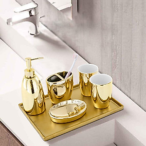 WYZQQ Luxury Gold Ceramic Bathroom Accessory Set, Bathroom Decor Including Soap Dispenser, Toothbrush Holder, Cup, Soap Dish, Tray - Creative Home Gift