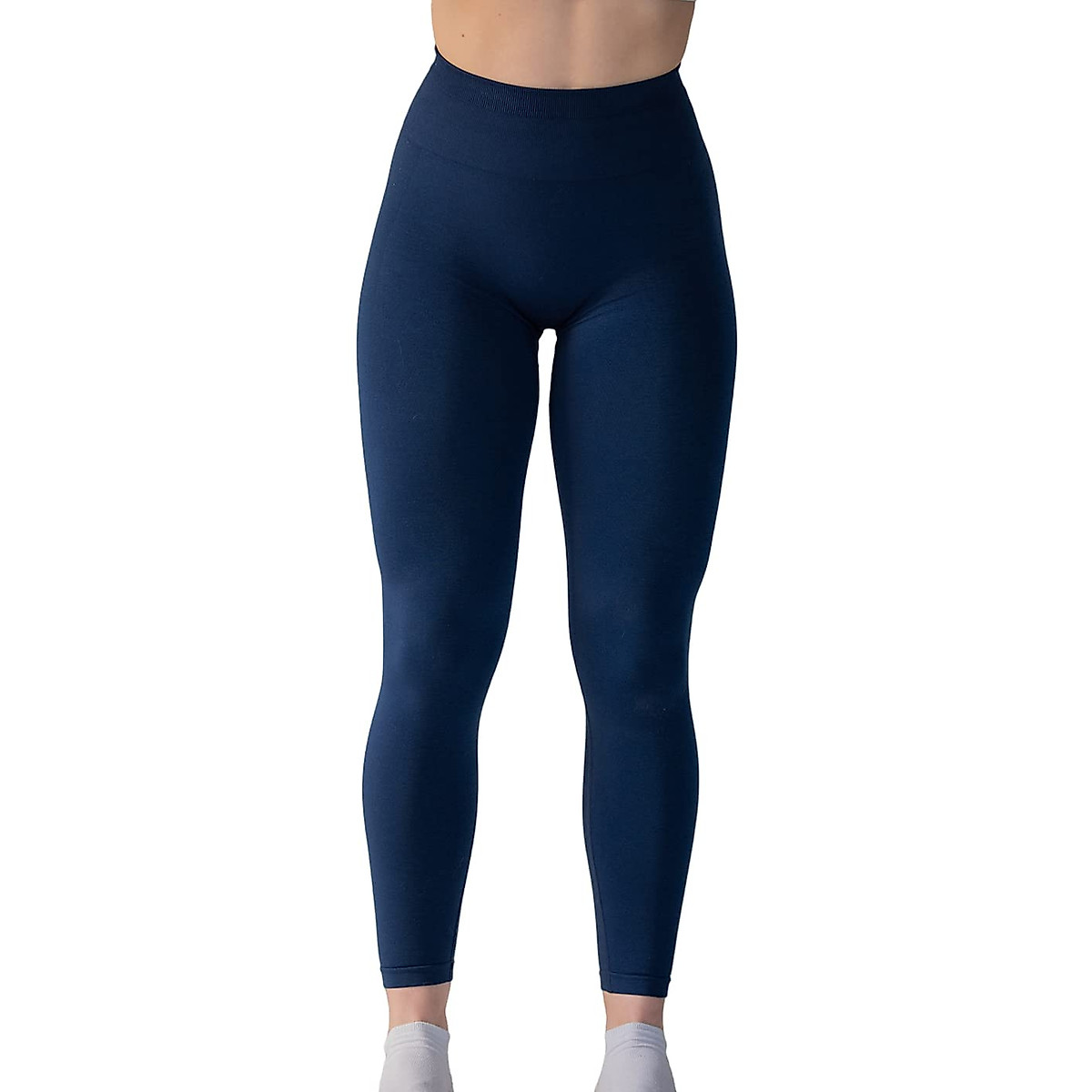 Seamless Scrunch Legging Women Yoga Pants 7/8 Tummy Control Workout Running for Workout Fitness Sport Active Ankle Legging-25'' (L, Tuxedo Blue)