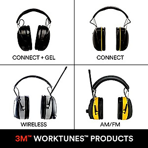 3M WorkTunes Connect + Gel Ear Cushions Hearing Protector with Bluetooth Wireless Technology, NRR 23 dB, Hearing protection for Mowing, Snowblowing, Construction, and Work Shops,Black