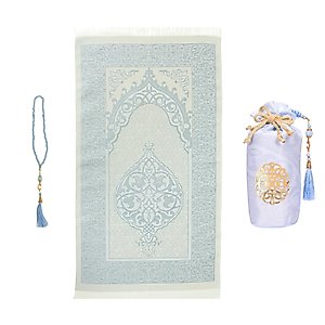 Prien Prayer Rug with Tasbih Bag for Pray, Muslim Gifts Bayram, Mat Salah, Sajadah for Women & Men, Islamic Gift Set for Islam Ramadan, Prayer, Praying, Eid, Quran (Blue)