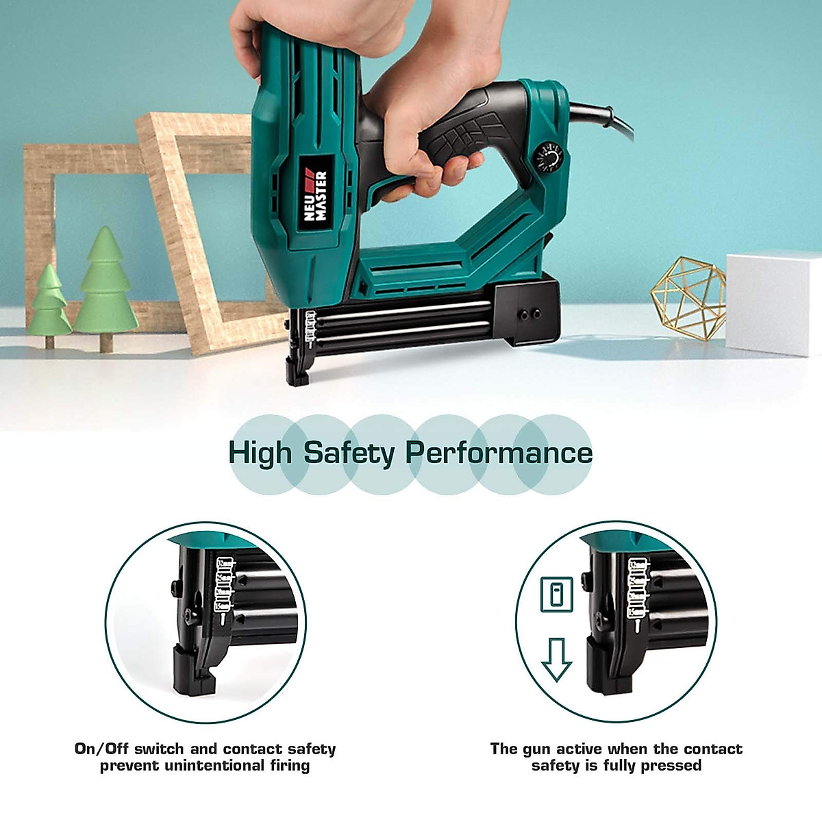 Electric Brad Nailer（1/4'' Narrow Crown Staples 400pcs and Nails 100pcs Included) and Variable Temperature Heat Gun with LCD Digital Display and 6 Nozzles Attachments
