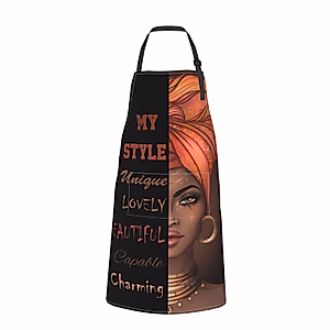 Perinsto African American Black Woman Waterproof Apron With 2 Pockets Personalized Kitchen Chef Aprons Bibs For Cooking Baking Painting Gardening Grooming
