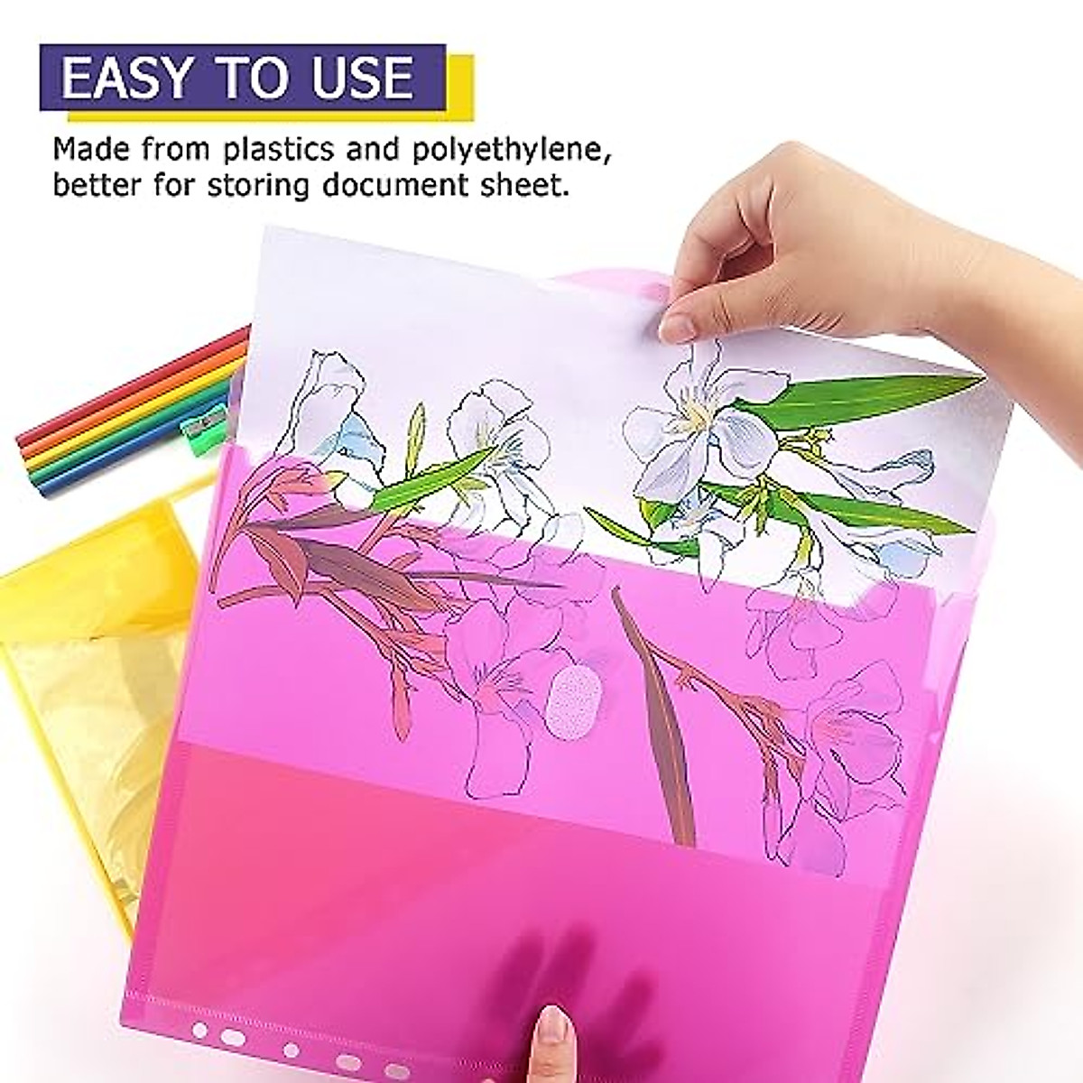 Tamaki 6 Pack Binder Pocket Folders, Binder Folders with Pockets for School Supplies, Letter Size, 11 Holes, Colorful