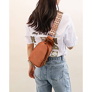 Sling Bag for Women Fanny Pack Crossbody Bags for Women Chest Bags Cross Body Purse PU Shoulder Backpack for Women Men Teen Girls (Brown)