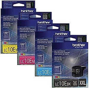 Brother LC10EBK, LC10EC, LC10EM, LC10EY Super High Yield XL Black, Cyan Magenta and Yellow -Ink -Cartridge Set