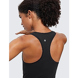 CRZ YOGA Seamless Racerback Workout Tank Tops for Women Athletic Sleeveless Scoop Neck Running Yoga Shirts Black Small