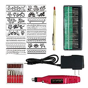 YaeTek 61pcs Mini DIY Engraving Tool Kit, Electric Micro Engraver Pen Etching Pen, Micro Sander Rotary Tool Kit Scriber Etcher 36 Bits 6 Polishing Head 16 Stencils