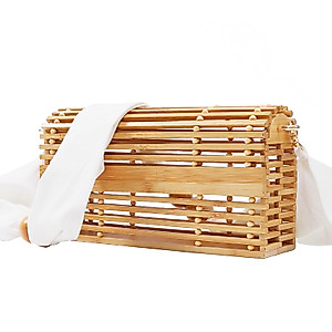FANCELINE Bamboo Shoulder Bag for Women Summer Straw Bags Wooden Beach Purse Basket Handle Handbags