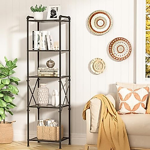 Tajsoon 5-Tier Storage Rack, Adjustable Shelving Unit Storage Shelves, Multipurpose Shelf Display Rack for Living Room, Kitchen, Bathroom, Balcony, Metal, Industrial Style/Black