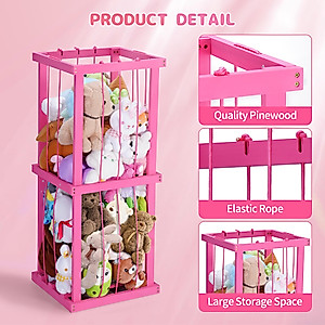 Wooden Stuffed Animal Storage, Extra Large Stuffed Animal Holder Plush Toy Organizer with Elastic Band, Stuffed Animal Zoo Storage for Nursery Play Room Bedroom Corner