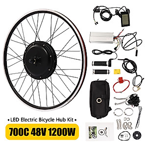RIAHNEAH 700CC 48V E-Bicycle Conversion Kit, 1200W Front Wheel Electric Bicycle Pedal Assist Sensor Hub Conversion Kit, Motor Kit Universal Motor Wheel Kit with LCD Instrument