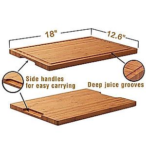 Bamboo Wood Cutting Board for Kitchen, 18" Large Cheese Charcuterie Chopping Block with Side Handles and Juice Grooves